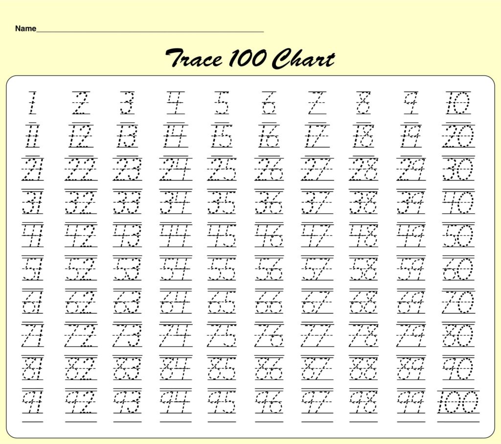 Printable Traceable 100 Chart - Printable JD