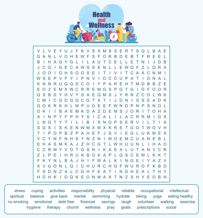Printable Wellness Word Search Puzzle - Printable JD