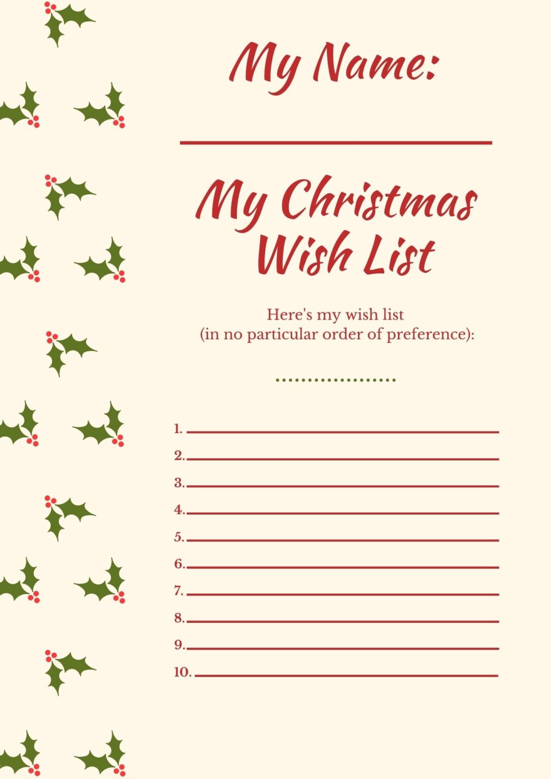 Free Printable Christmas List - Printable JD
