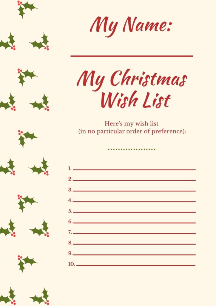 Free Printable Christmas Wish List - Printable JD