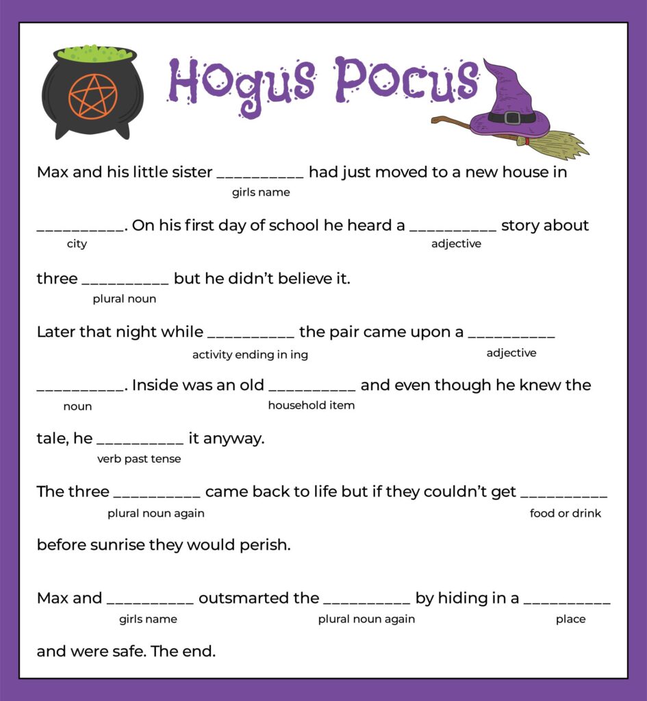 Printable Adult Halloween Mad Libs - Printable JD