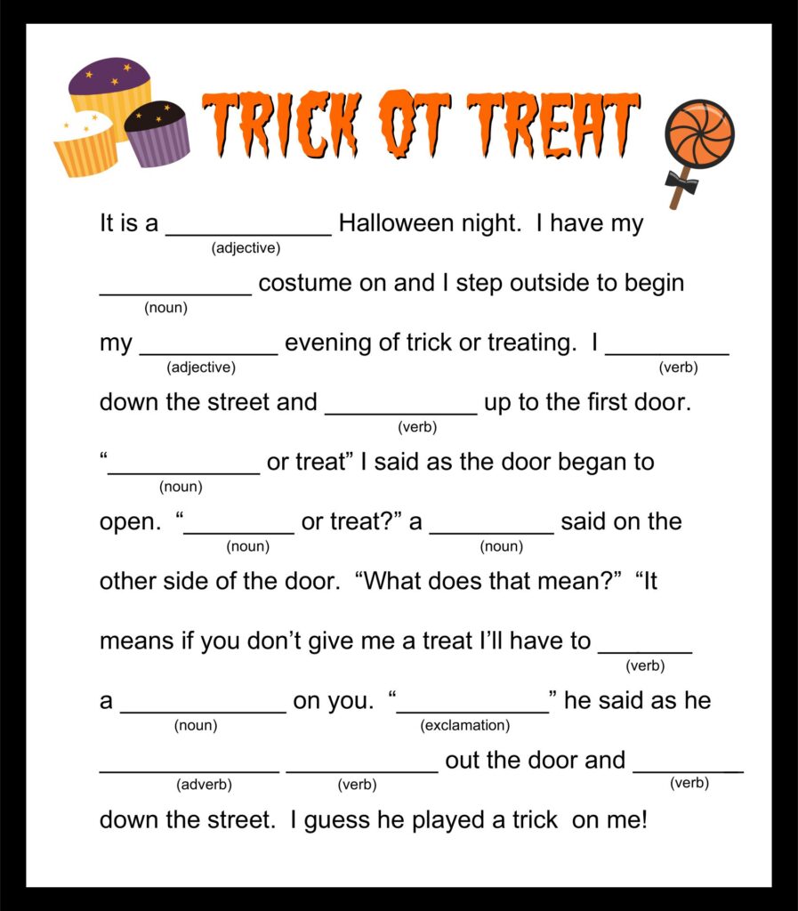 Printable Halloween Mad Libs Worksheets - Printable JD