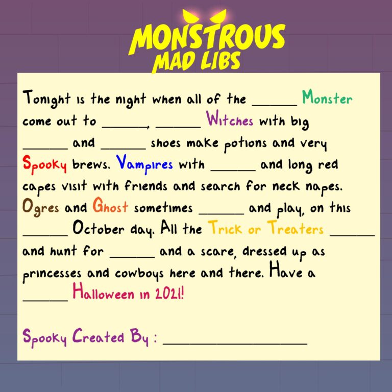 Printable Halloween Mad Libs Worksheets - Printable JD
