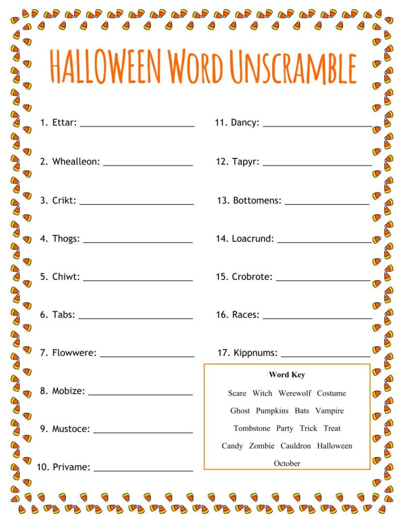 Printable Halloween Unscramble - Printable JD