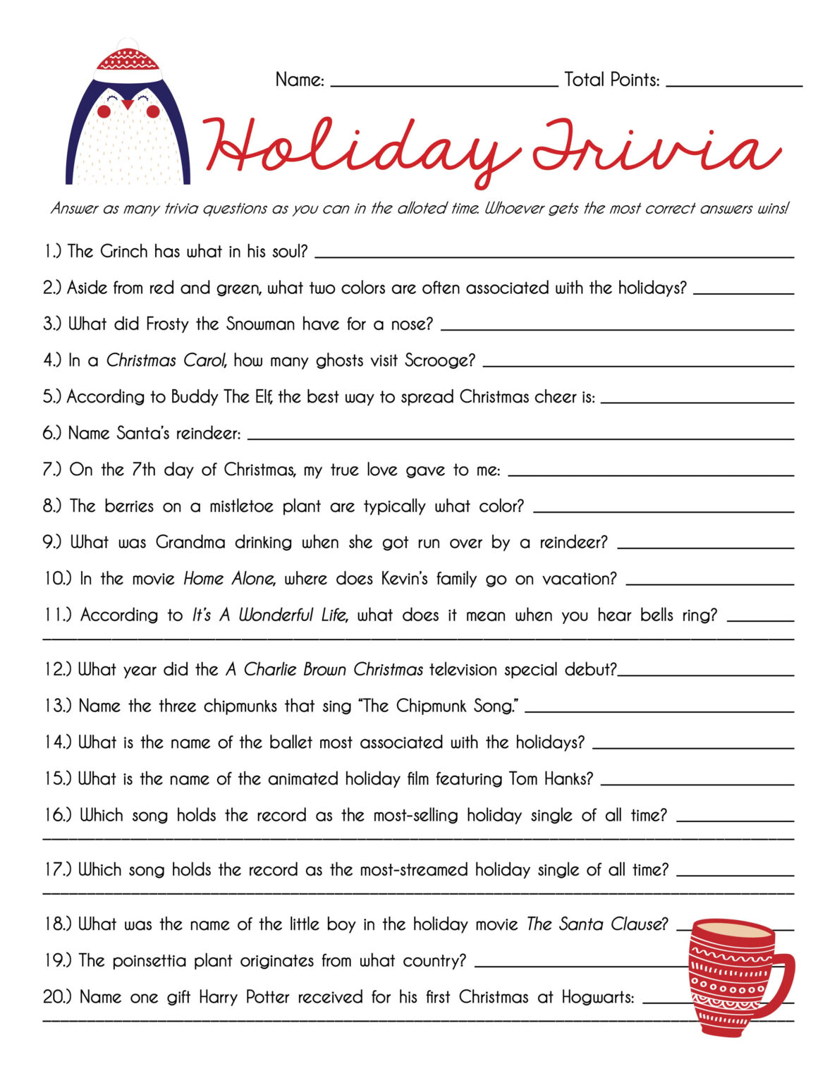 Free Printable Christmas Trivia Sheets - Printable JD