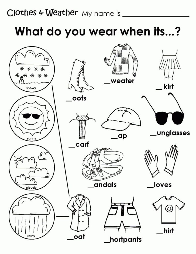 Printable Clothing Worksheets For Preschoolers - Printable JD
