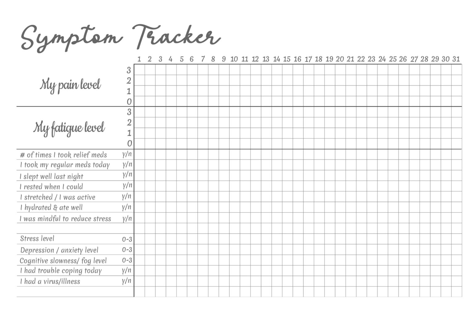 Printable Symptom Journal - Printable JD