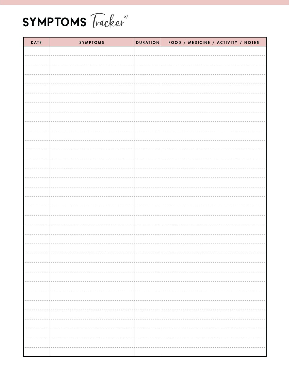 Printable Symptom Journal - Printable JD