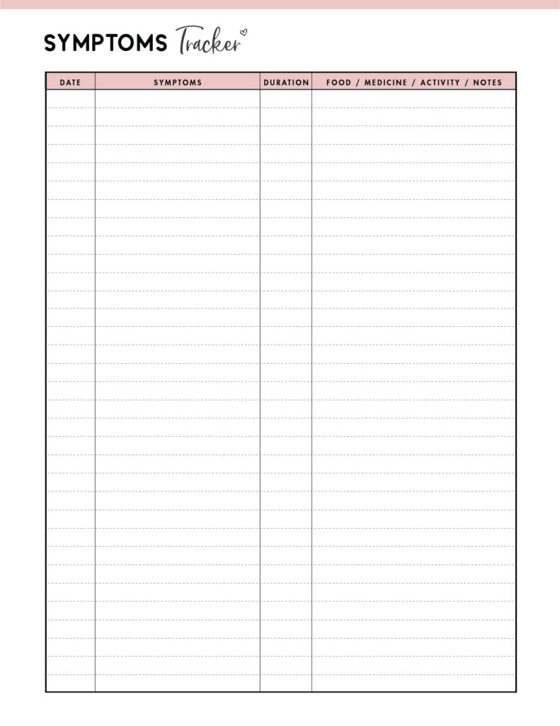 Printable Symptom Journal - Printable JD