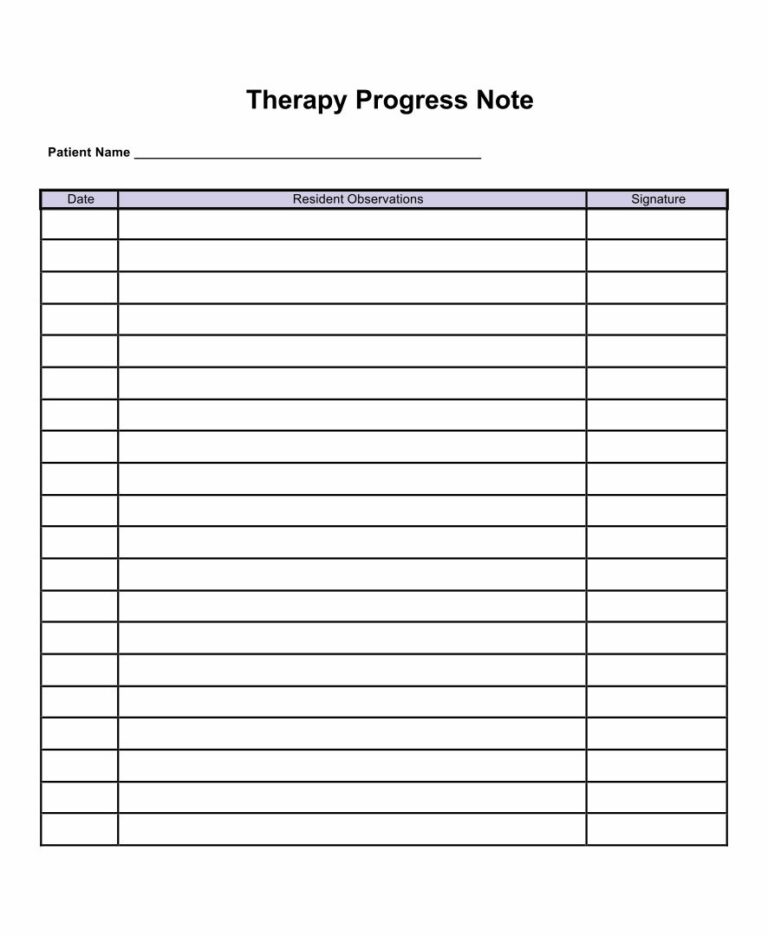 Printable Therapy Progress Note - Printable JD