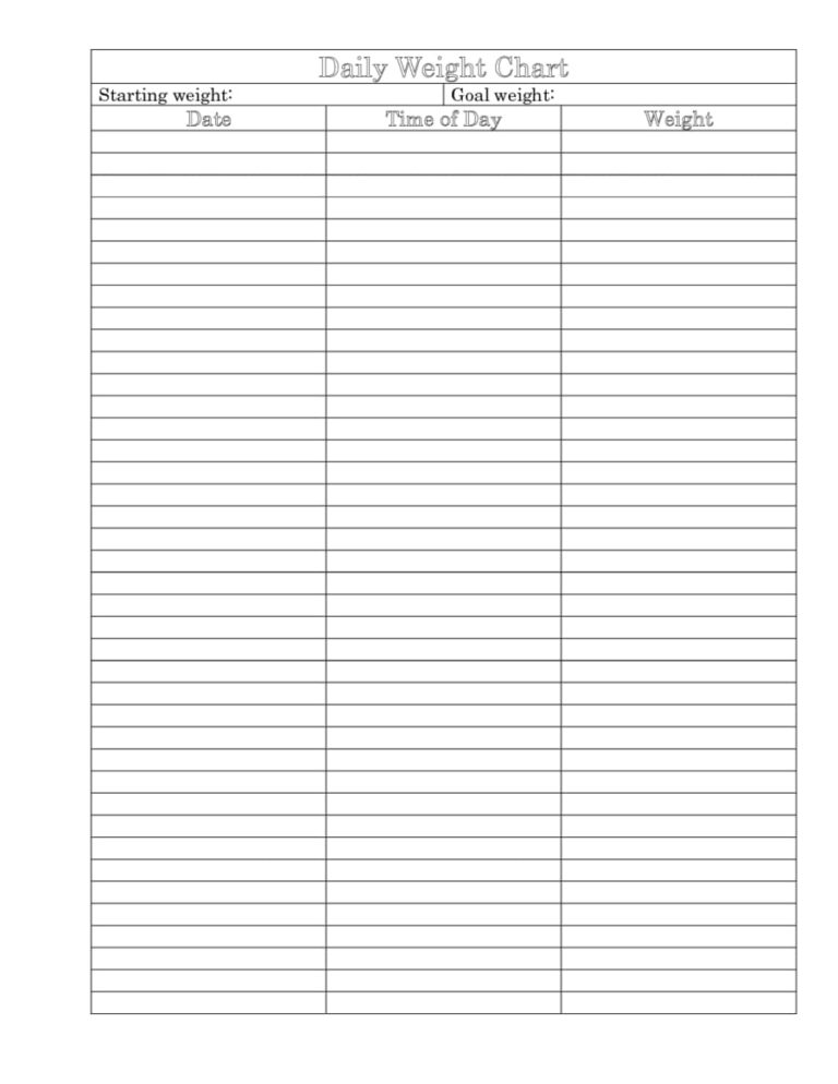 Printable Weekly Weight Chart - Printable JD