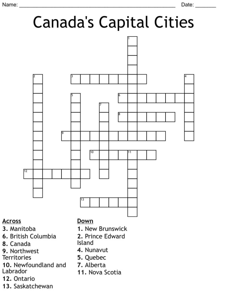 Free Printable Crossword Puzzles Canada - Printable JD