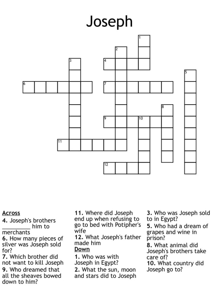 Free Printable Joseph Crossword Puzzles - Printable JD