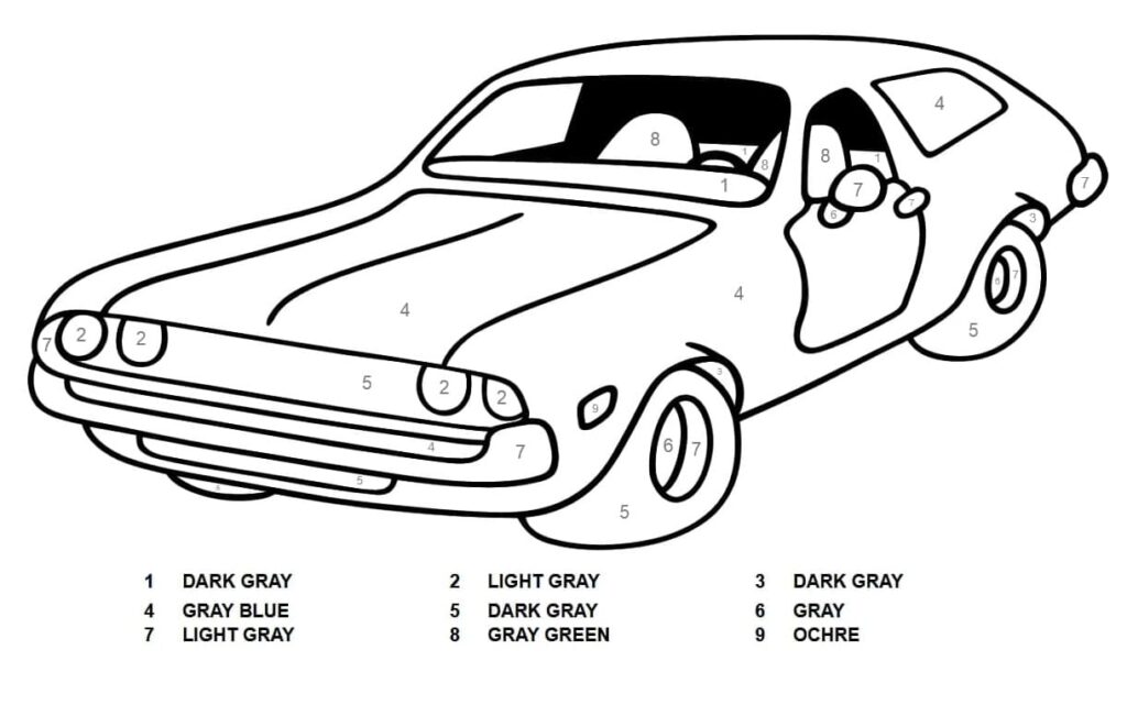 Printable Car Color By Number - Printable JD