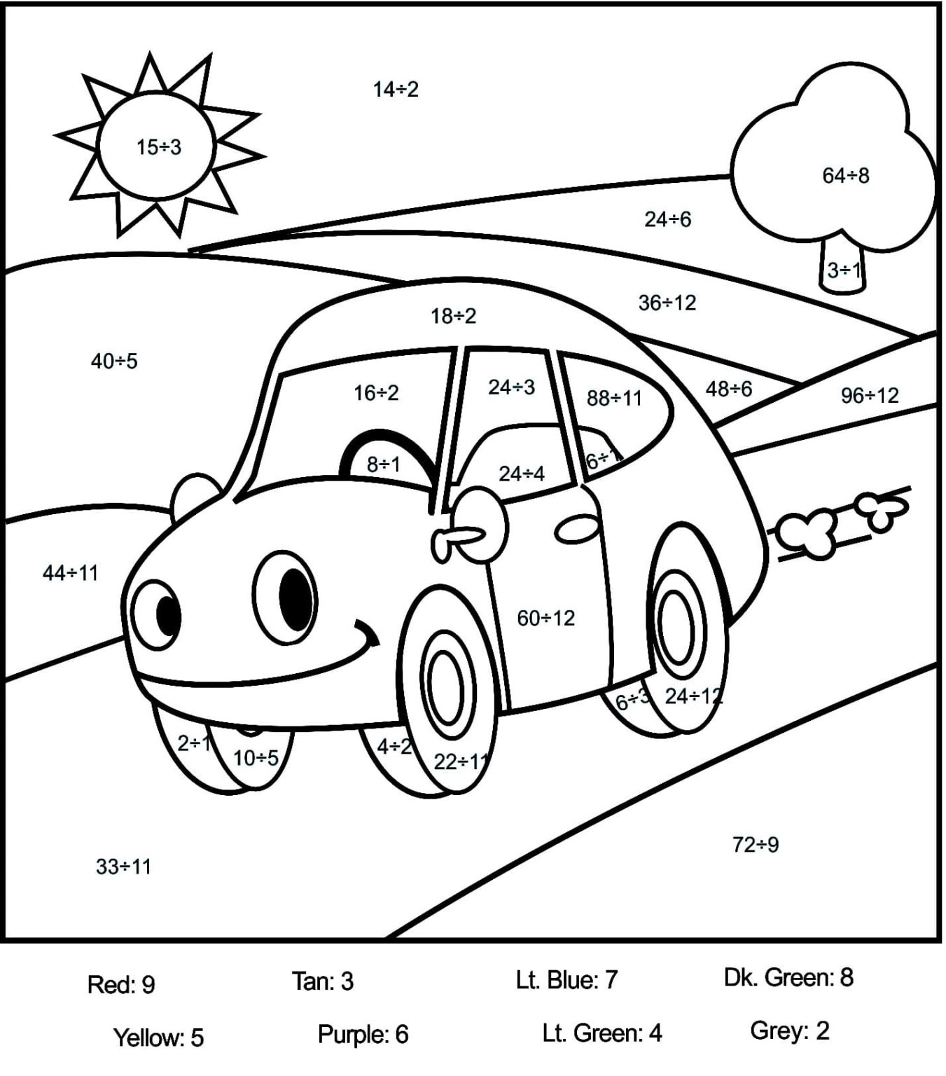 Printable Car Color By Number - Printable JD