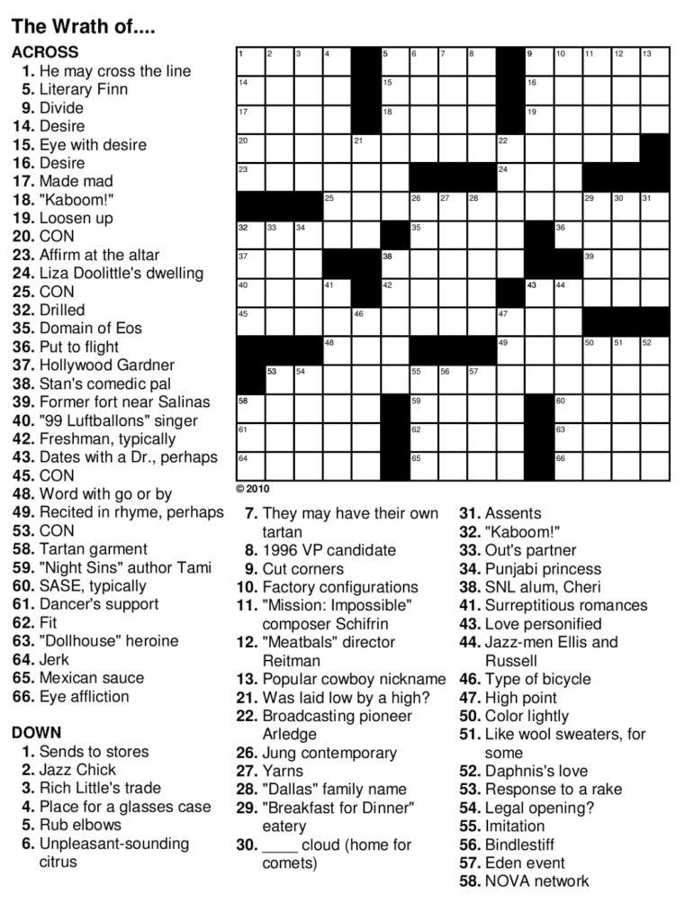Printable Crossword Puzzles With Answer Key - Printable JD