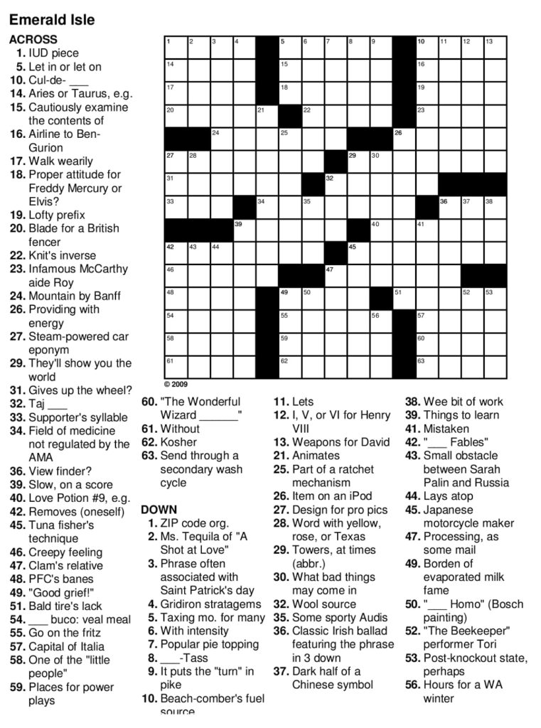 Printable Crosswords With Answer Sheet - Printable JD