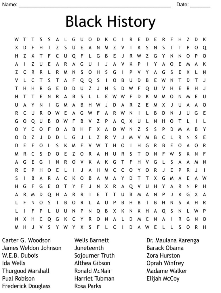 Black History Word Search Puzzle Printable - Printable JD