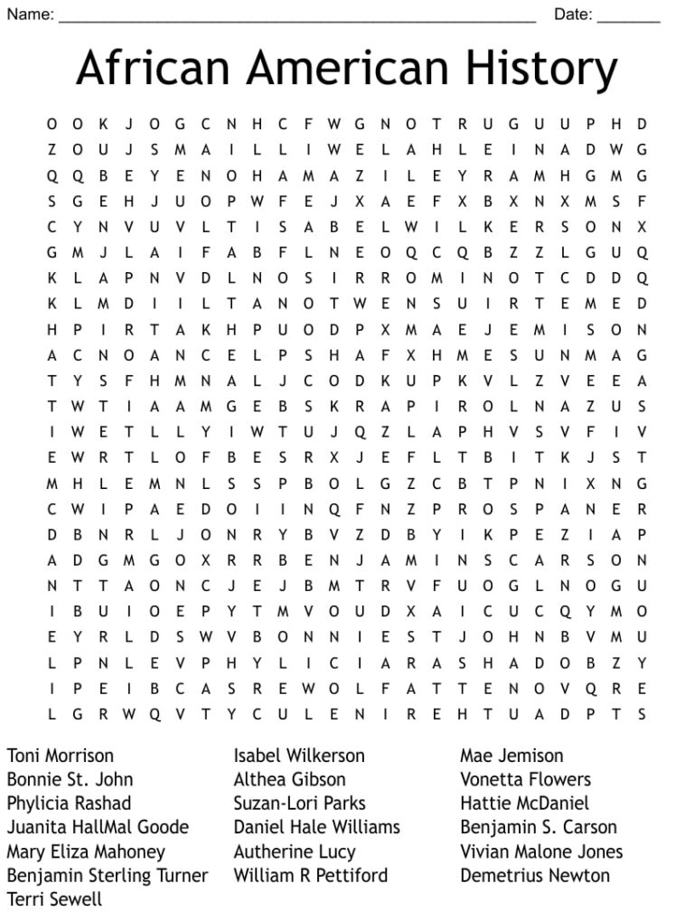 Black History Word Search Puzzle Printable - Printable JD