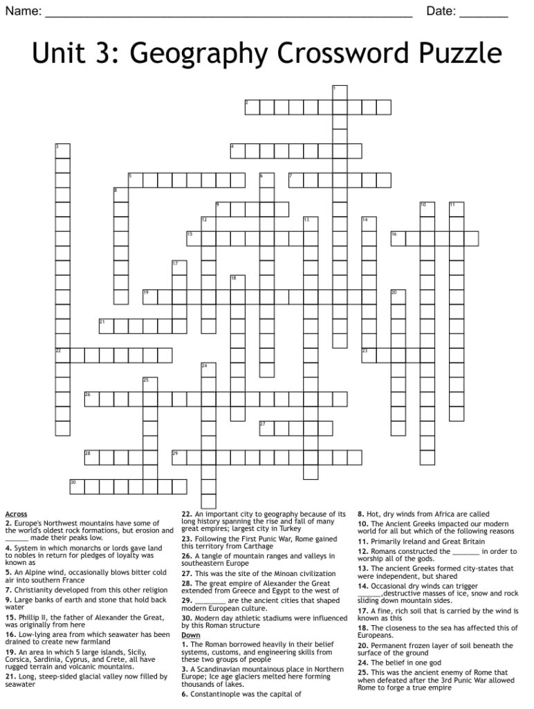 Geography Crossword Printable - Printable JD