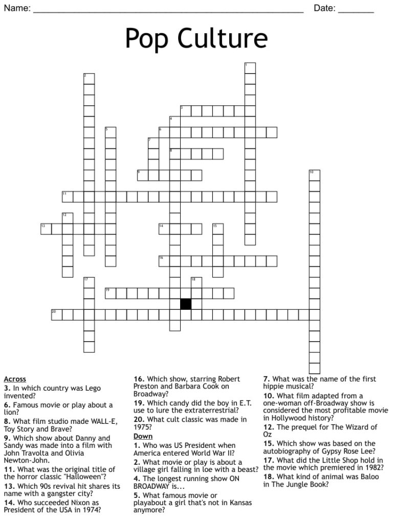 Movie Themed Crossword Puzzles Printable Free - Printable JD