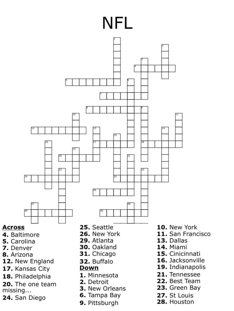 NFL Football Crossword Puzzles Printable With Answers - Printable JD