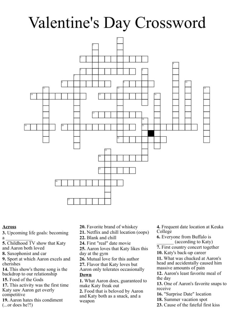 Valentine’s Crossword Puzzles Free Printable - Printable JD