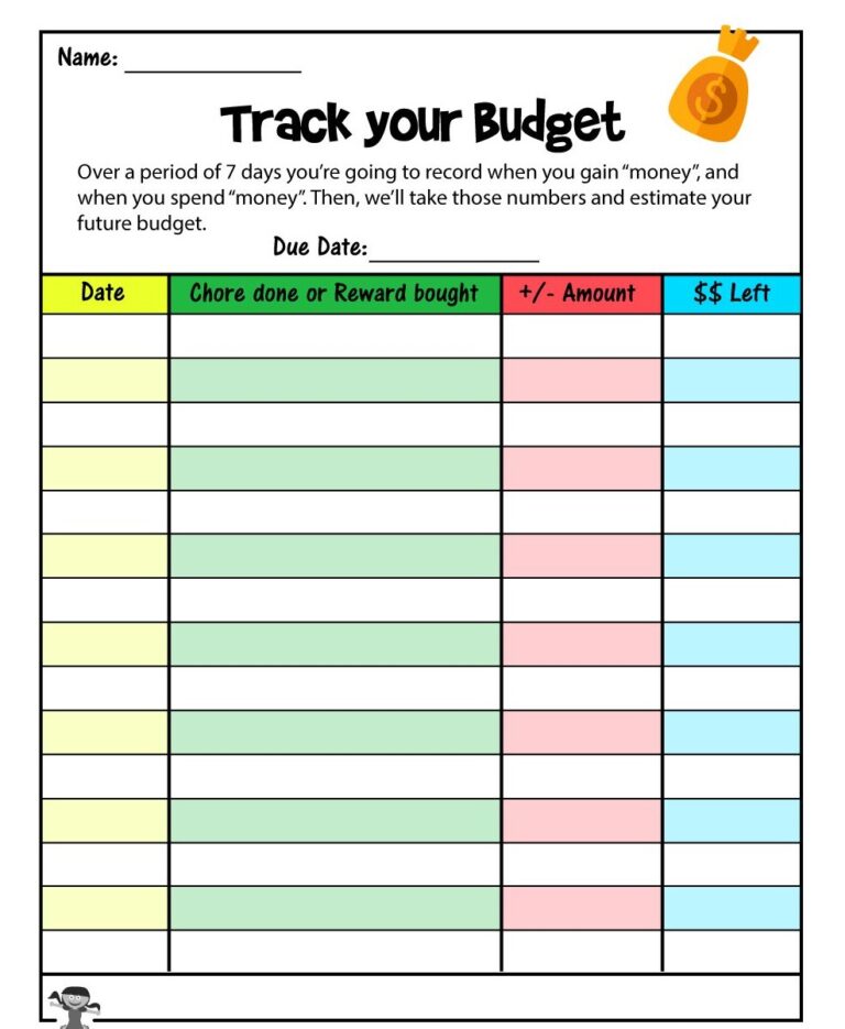 Budget Worksheet For Kids Printable - Printable JD