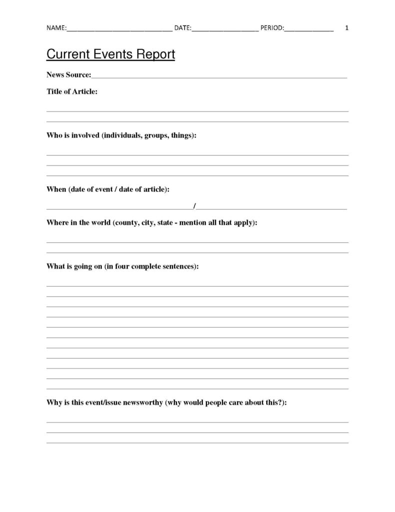 Free Printable Current Events Worksheet - Printable JD