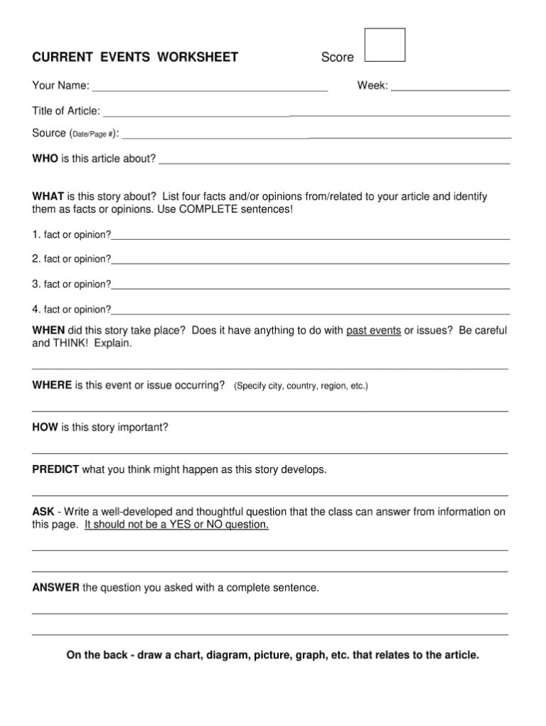 Free Printable Current Events Worksheet - Printable JD