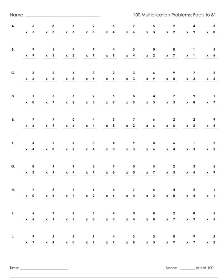 Free Printable Multiplication Timed Drills - Printable JD