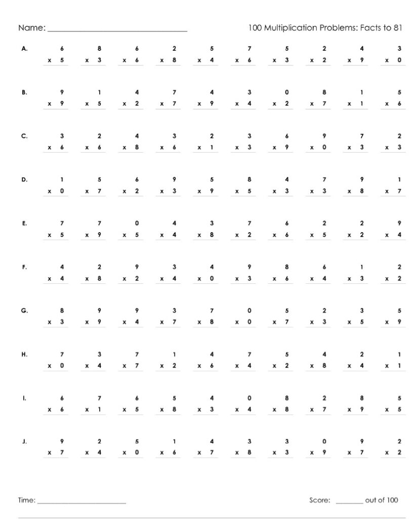 Free Printable Multiplication Timed Drills - Printable JD