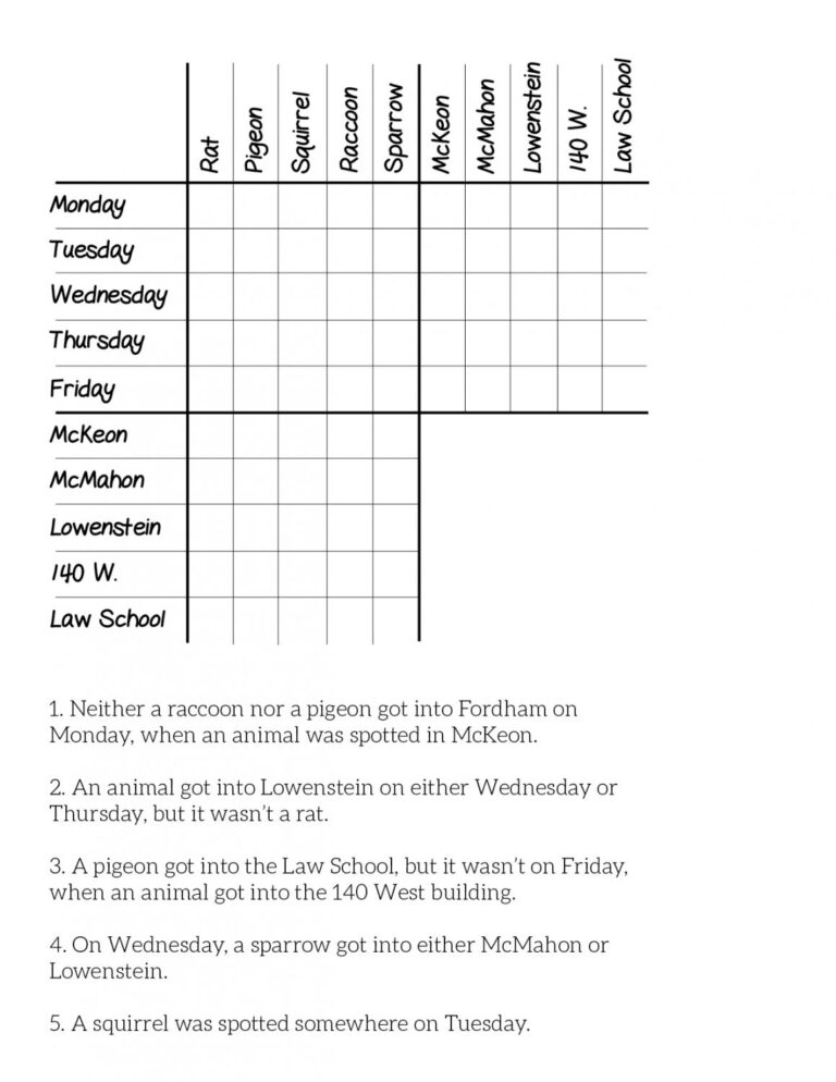 Printable Free Deductive Reasoning Puzzle - Printable JD