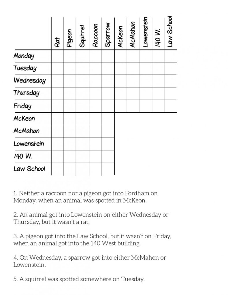 Printable Free Deductive Reasoning Puzzle - Printable JD