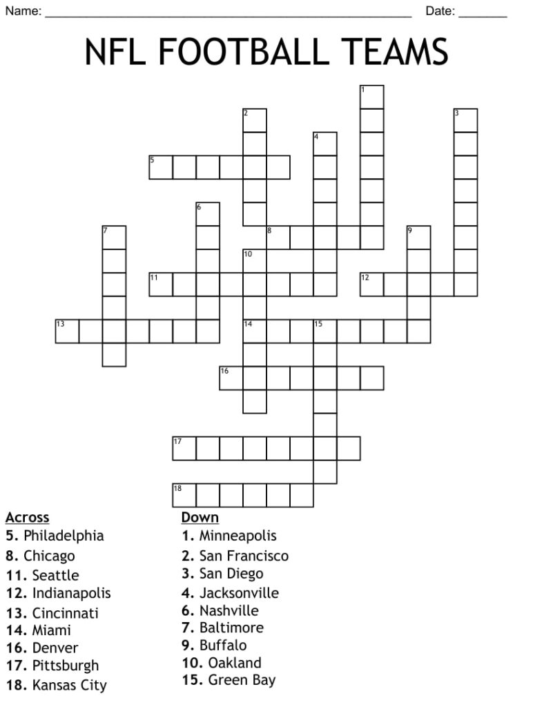 Printable NFL Crossword Puzzles - Printable JD