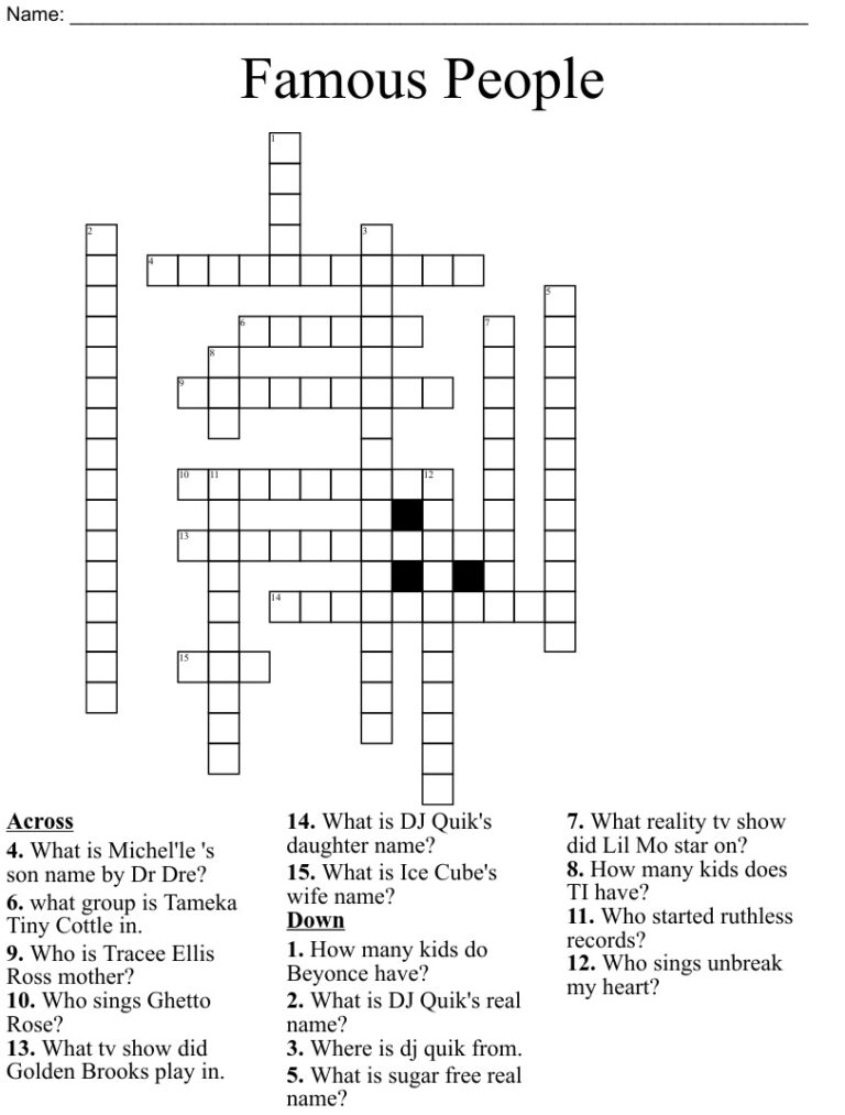 Printable People Crossword Puzzle - Printable JD