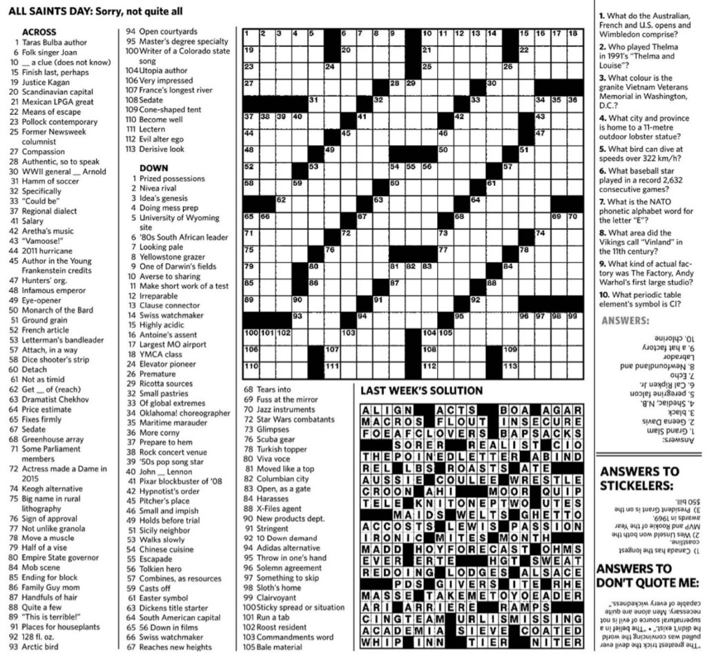 Printable Toronto Sun Crossword - Printable JD