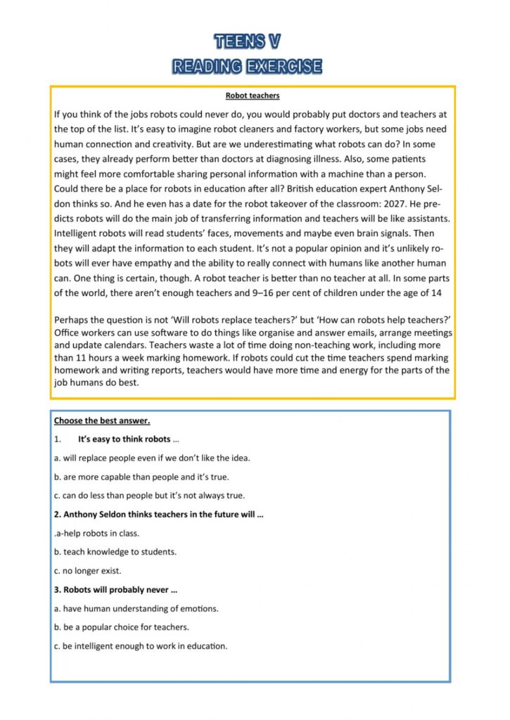 Printable Adult ESL Reading Comprehension Worksheets