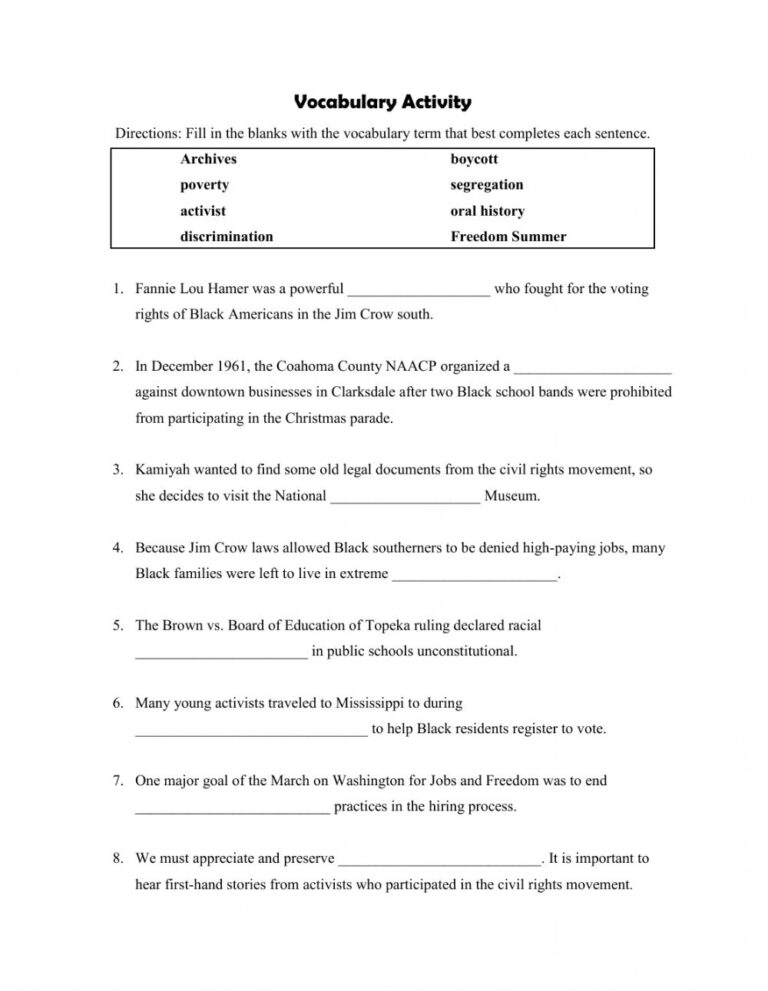 Printable Civil Rights Movement Worksheets