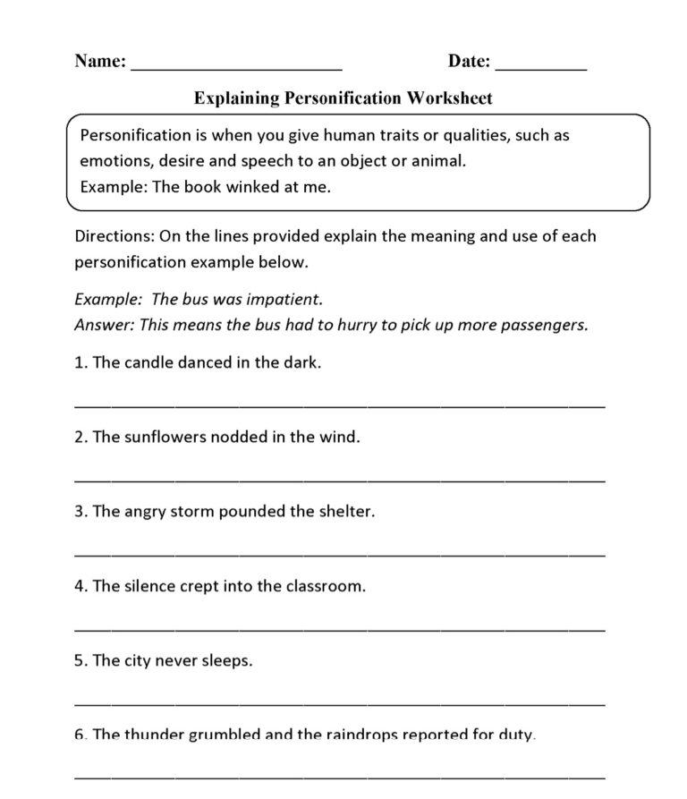 Printable Figurative Language 6th Grade - Printable JD
