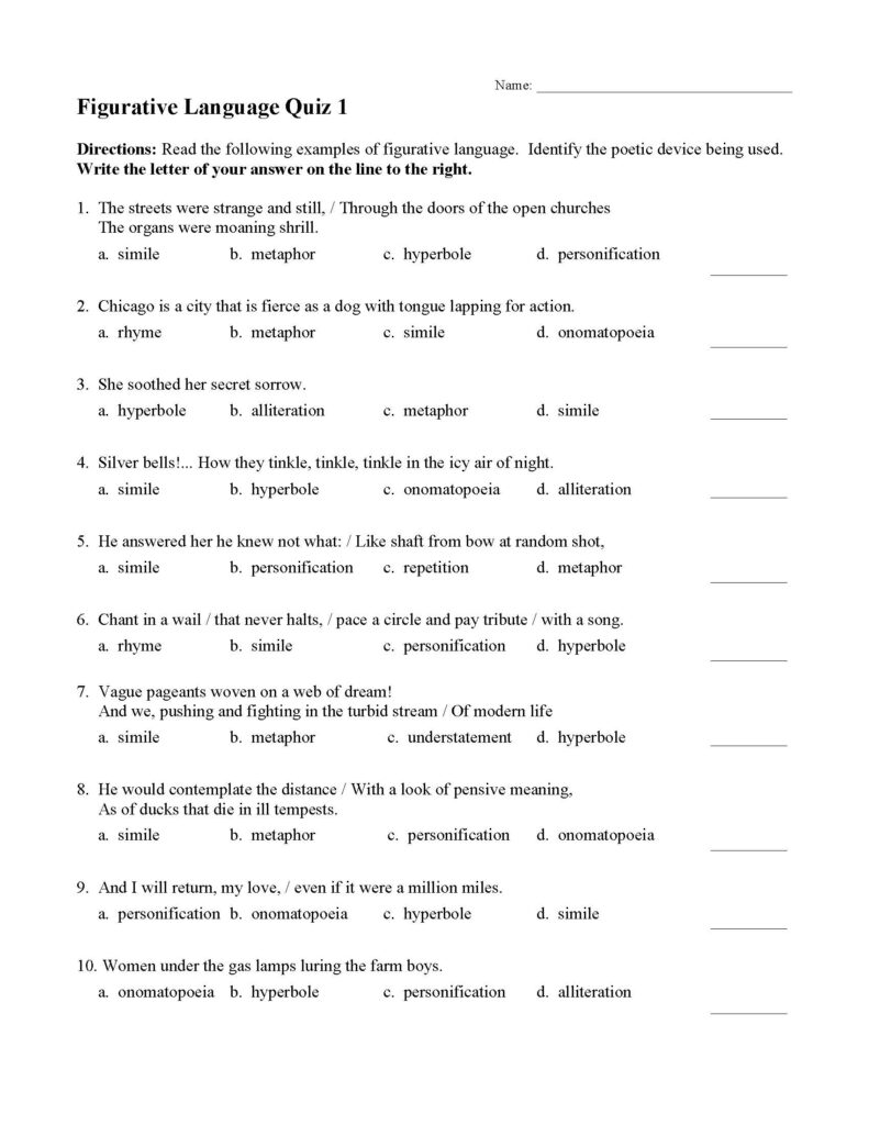 Printable Literal VS Figurative Language Worksheet With Answer Key Printable Literal VS Figurative Language Worksheet With Answer Key