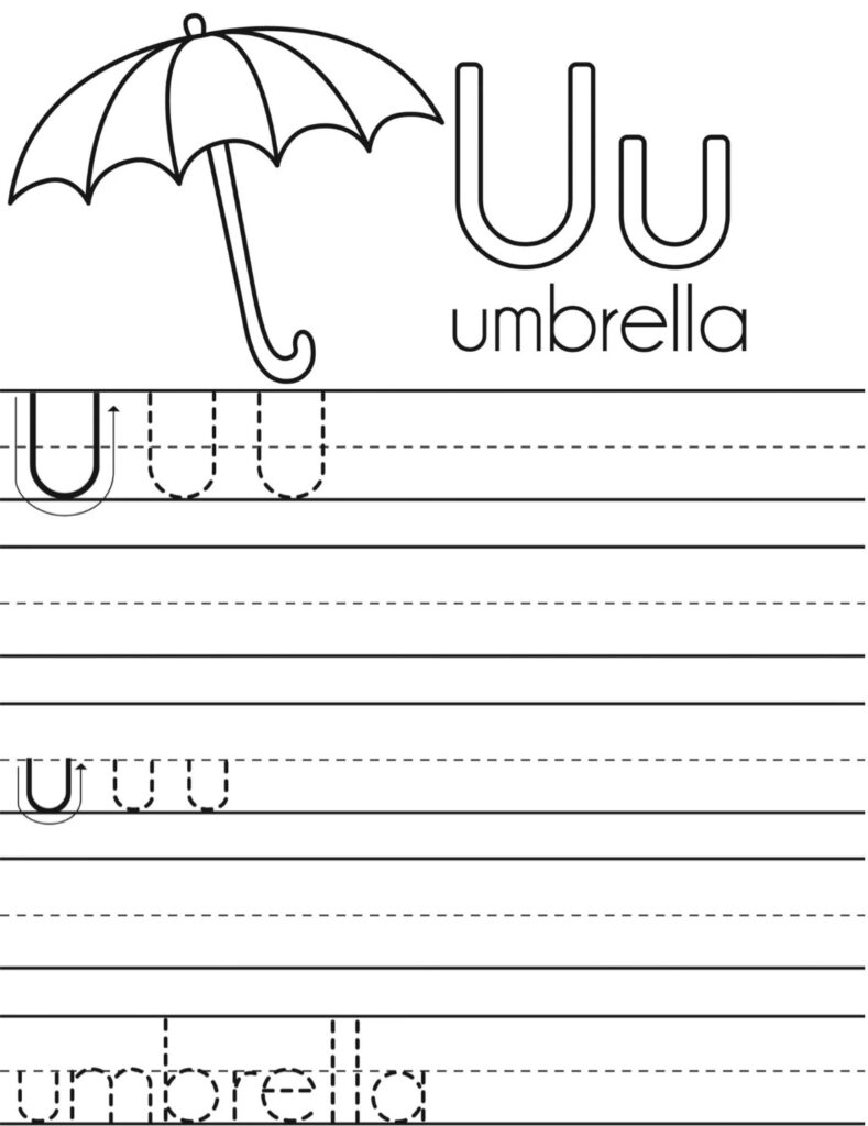 Printable Tracing and Coloring Worksheet Letter Uu