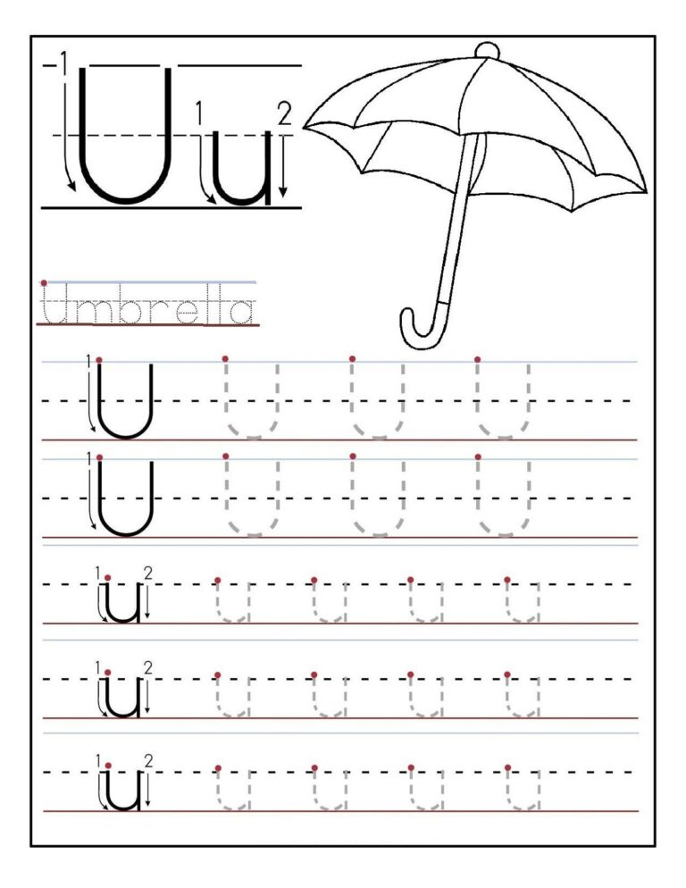 Printable Tracing and Coloring Worksheet Letter Uu