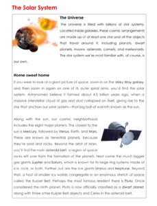 Printable The Solar System Reading Comprehension