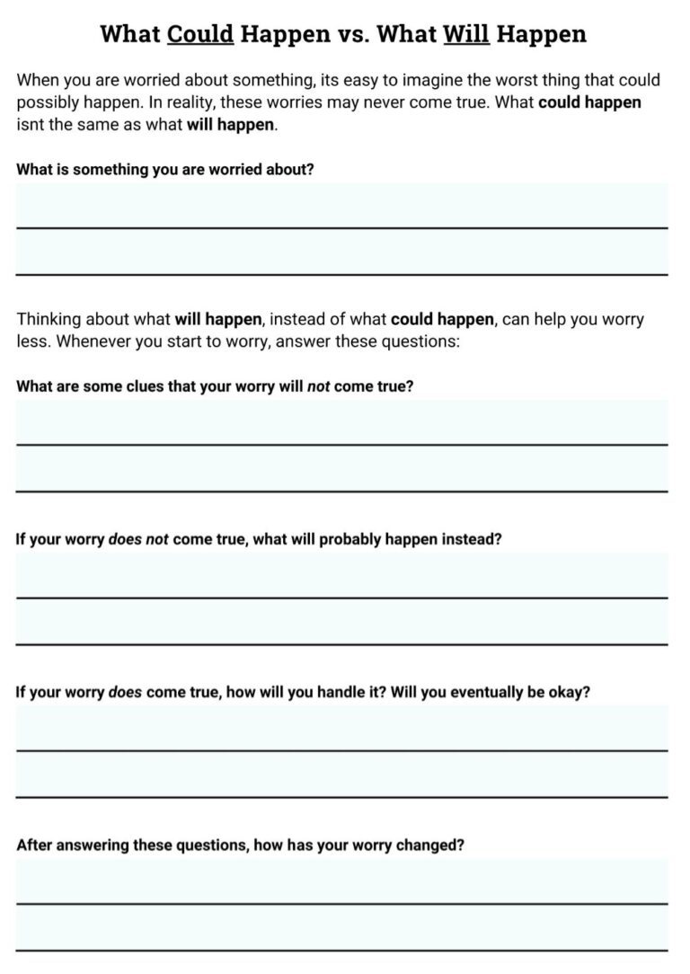 Free Printable Coping Skills Worksheets For Adults