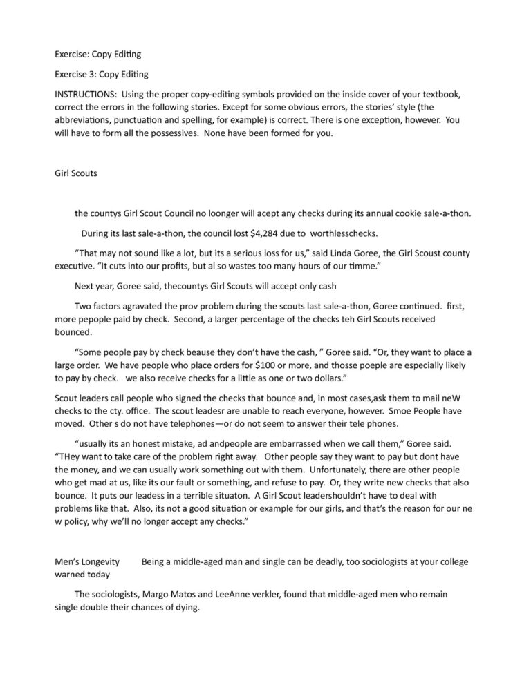 Printable Copyreading And Headline Writing Worksheets