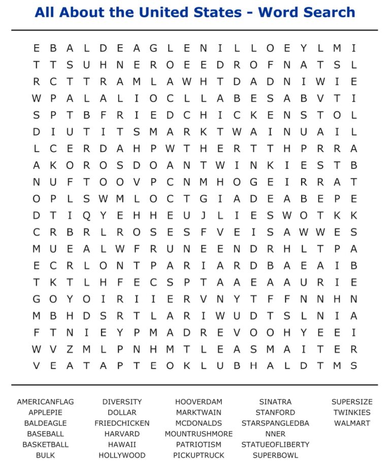 Printable Medium Difficulty Word Search