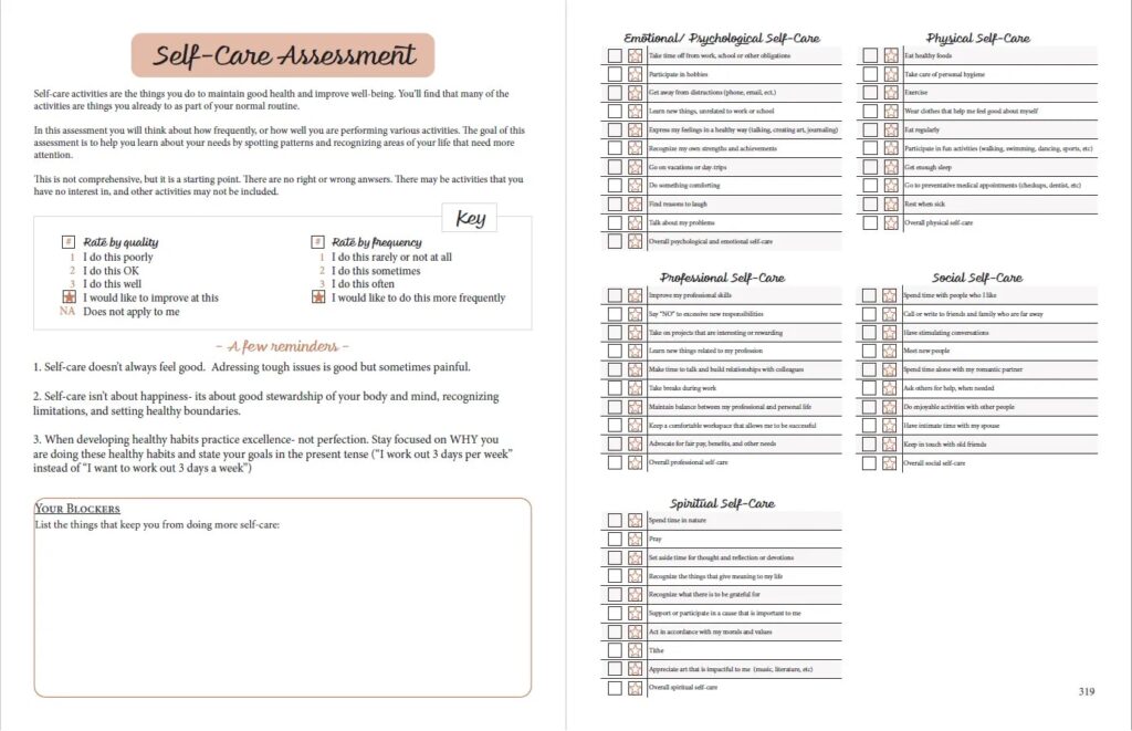Printable Self-Care Assessment Therapist Aid - Printable JD